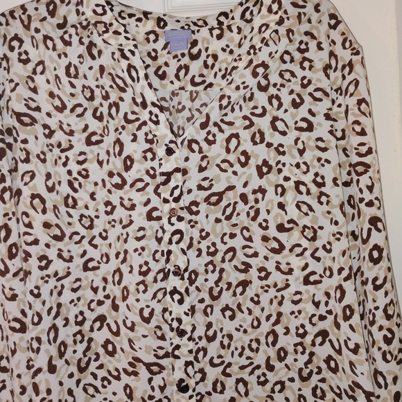 Laura Scott | Tops | Laura Scott Cream And Brown Leopard Print Blouse ...